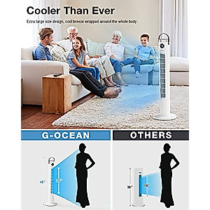 Tower Fan with Remote, 46 Inch Oscillating Fan with 24-Hour Timer, Quiet Floor Fan with 3 Modes & 3 Speeds Settings, Sleep Light Off, Bladeless Cooling Standing Fan Ideal for Home Bedroom Office