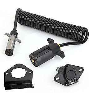 7 Wire to 6 Wire Trailer Plug Cord Adapter, Coiled Cable with Female Receptor, 7-Way Blade to 6-Way Pin Towing Wring (Tool trio)