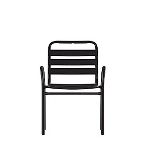 Flash Furniture Lila Commercial Restaurant Stack Chair with Triple Slat Back and Arms, Indoor-Outdoor Dining Chair, Black