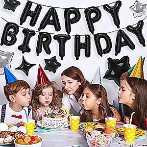 CANREVEL Happy Birthday Banner 13pcs 16 Inch Mylar Foil Letters with 12pcs Star Balloons Birthday Party Decorations for Kids and Adults - 3D Black