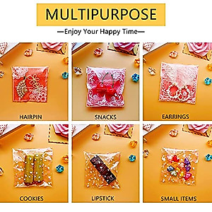 300ct 3.94"x3.94" Self Adhesive Sealing Cookie Bags, Thicken Resealable Individual Cellophane Treat Bags for Packaging Candy Jewelry Party Favor Gift Giving, DIY Cookie Wrappers Halloween Christmas