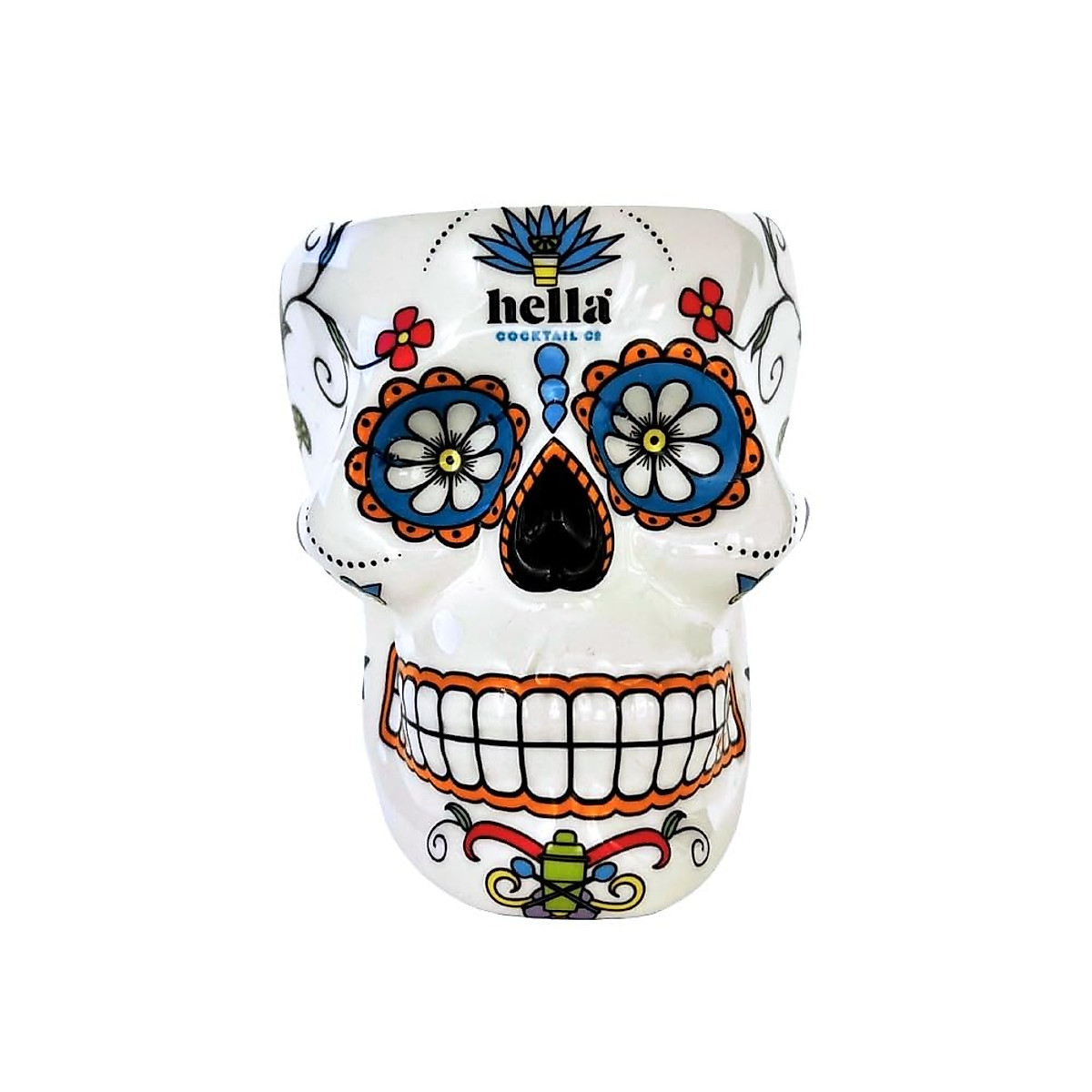 Hella Cocktail Co. Day of the Dead Sugar Skull 14oz Ceramic Mug for Margartias, Micheladas, Mocktails, Cocktails, Tequila Special Mexican Parties