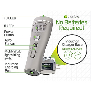 Capstone Lighting 4-in-1 Eco-I-Lite - Use as Emergency Flashlights, Night Light, Power Failure Light & Work Light - Rechargeable Flashlight Great for Hurricane Supplies, Black Outs, Power Failure