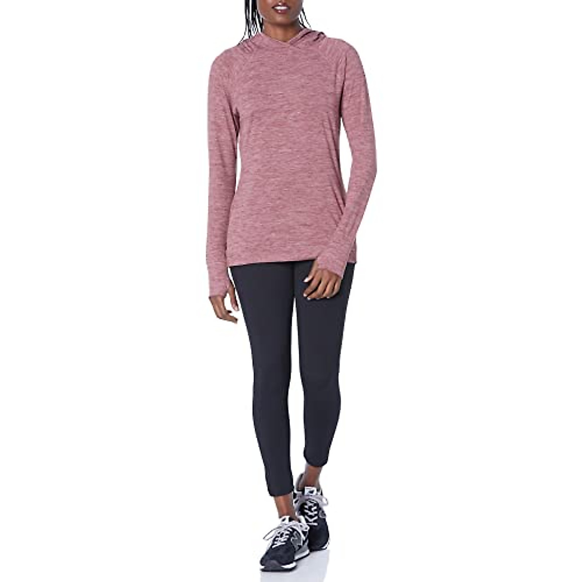 Amazon Essentials Women's Brushed Tech Stretch Popover Hoodie - Discontinued Colors, Plum Space Dye, Medium