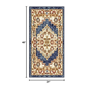 Nourison Grafix Vintage Navy Gold 2' x 4' Area -Rug, Easy -Cleaning, Non Shedding, Bed Room, Living Room, Dining Room, Kitchen (2x4)