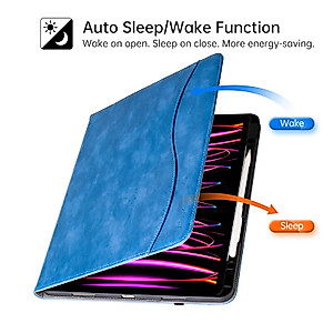 HFcoupe 12.9 inch iPad Case Pro 6th / 5th Generation, iPad Pro Cover with Pencil Holder and Pocket, Multiple Angles Viewing Folio with Auto Sleep/Wake Fits iPad 12.9 Pro 2022/2021, Light Blue