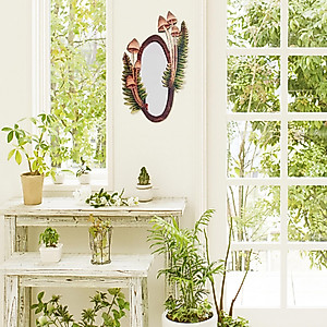 Eaarliyam Wooden Mushroom Forest Mirror, Wall Hanging Decor Vintage,Wooden Mushroom Forest Mirror, Vintage Wall Hanging Mushroom Shape Mirror Decor for Bedroom,Living Room