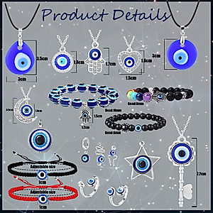 Svovin 23 Pieces Evil Eye Necklace Pendant for Women Men Turkish Lucky Blue Eyes Amulet Leather Rope Evil Eyes Earrings Bracelets Jewelry Set