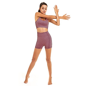 Toplook Women Seamless Yoga Workout Set 2 Piece Outfits Gym Shorts Sports Bra (Wine, Medium)