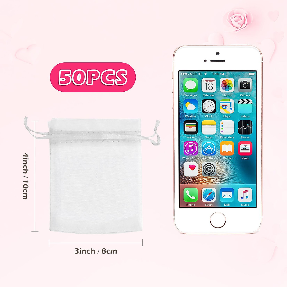 ANZNKU 50 Pack White Organza Bags 3x4 Inch, Mesh Gift Bags Candy Bags Small Mesh Bags Drawstring Favor Bags for Party Wedding Christmas