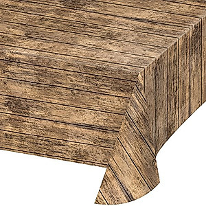 Creative Converting TABLECOVER PL 54" X 108" AOP BROWN Wood Grain Design Plastic Tablecloth, 54 x 108, Multicolor