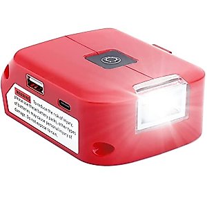 Lilocaja M18 Power Source Replacement for Milwaukee USB Charger Adapter 49-24-2371, with USB-C & USB Port & LED Work Light & DC Port, Compatible with Milwaukee M18 18V Li-ion Battery
