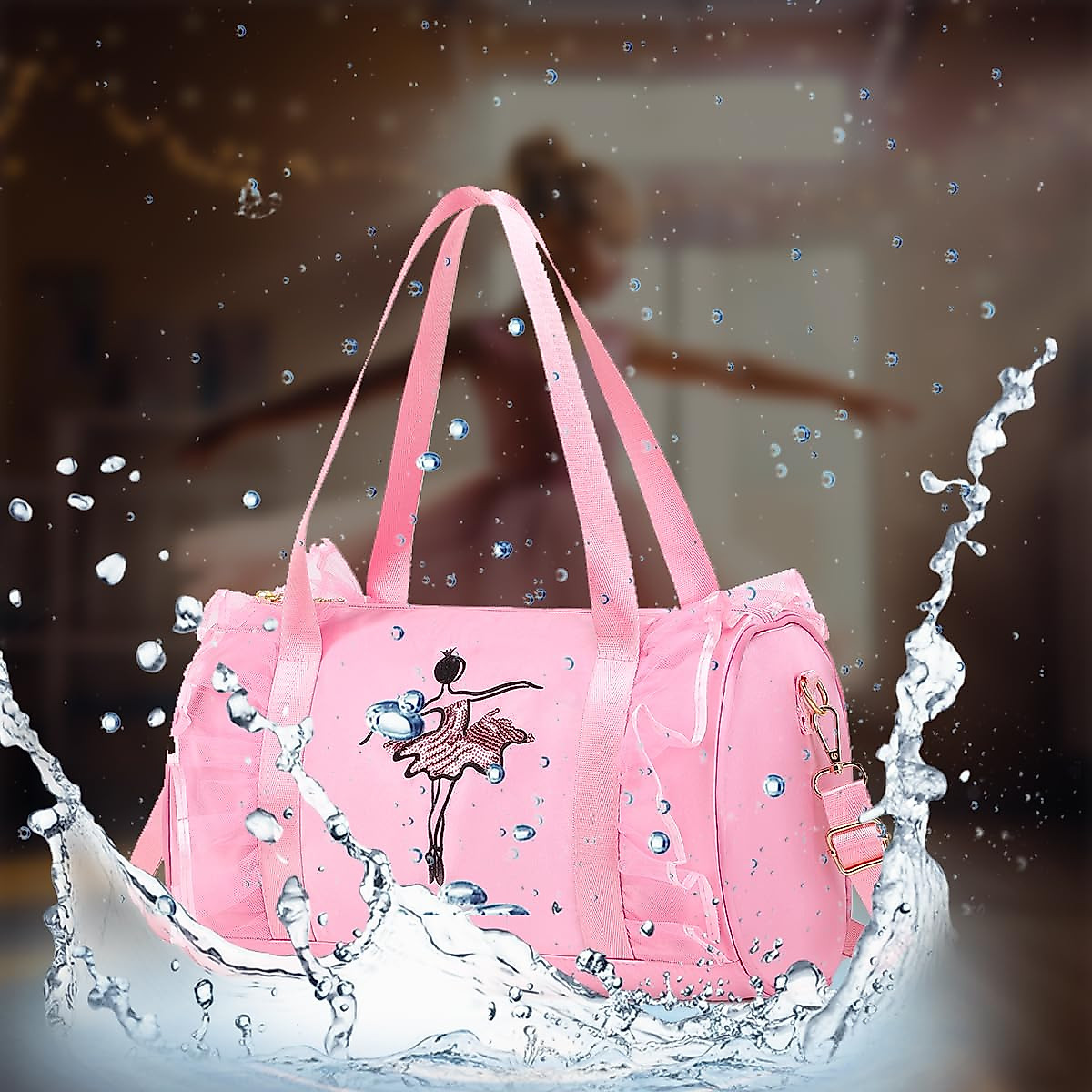 Dorlubel Cute Ballet Dance Bag Tutu Dress Bag with Key Chain for Girls (Pink2 of Long Mesh)