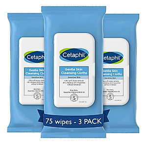 Cetaphil Face and Body Wipes, Gentle Skin Cleansing Cloths, Mother's Day Gifts, 25 Count (Pack of 3), for Dry, Sensitive Skin, Flip Top Closure, Great for the Gym, Hypoallergenic, Fragrance Free
