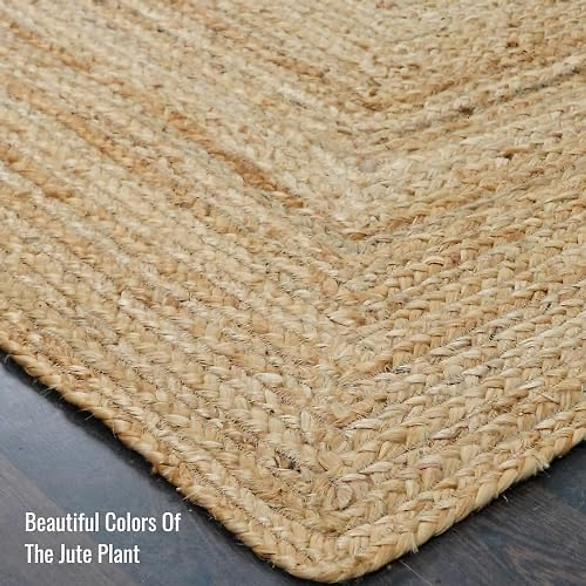 Homespice George Natural Jute Rug 4x6', Beautifully Hand Braided Farmhouse Rug in Rustic Burlap Style, Reversible, and Durable Braided Rug