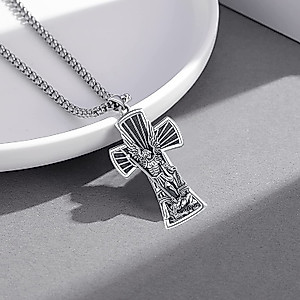 Odinstone St Michael The Archangel Pendant Necklace Sterling Silver Saint Michael Necklace for Men Women, St Michael Medal Cross Necklace, Catholic Religious Jewelry Gifts