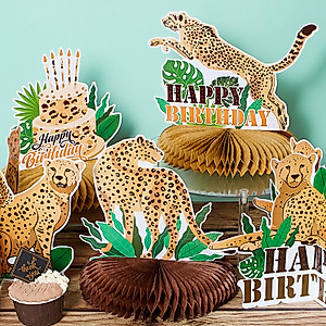 10 Pcs Leopard Birthday Decorations Leopard Table Centerpiece 3D Jungle Honeycomb Centerpieces Cheetah Birthday Decorations Cheetah Party Decorations for Jungle Happy Birthday Party Baby Shower