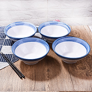 Swlthwen Japanese Vintage Style Ceramic Noodle Ramen Bowls Set of 4, 30.5 OZ Porcelain Noodle Soup Bowls