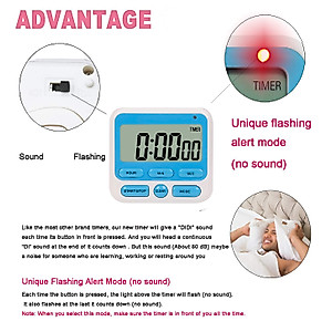 24-Hours Digital Kitchen Timer, Upgraded 12-Hour Display Clock, Big Digits, Loud Alarm, Magnetic Backing Stand, Count-Up & Count Down, Kids Timers for Cooking Baking Classroom Teachers Games(4 Pack)