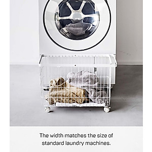 Yamazaki Home Tower Small Rolling Laundry Basket Metal Hamper Cart With Wheels And Handle, 14.8" - Steel - 9.8 Gallons, 35 Liters