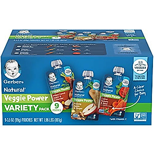 Gerber Natural Veggie Power Baby Food Pouch Variety Pack, 1.96 LB