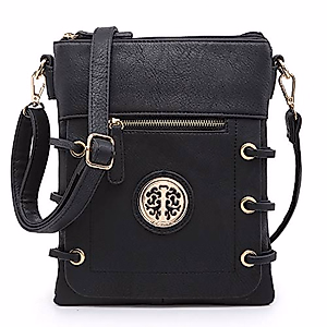 Dasein Women Lightweight Shoulder Purse Soft PU Leather Crossbody Bag Multi Pocket Travel Purses with Double Zipper (Black)