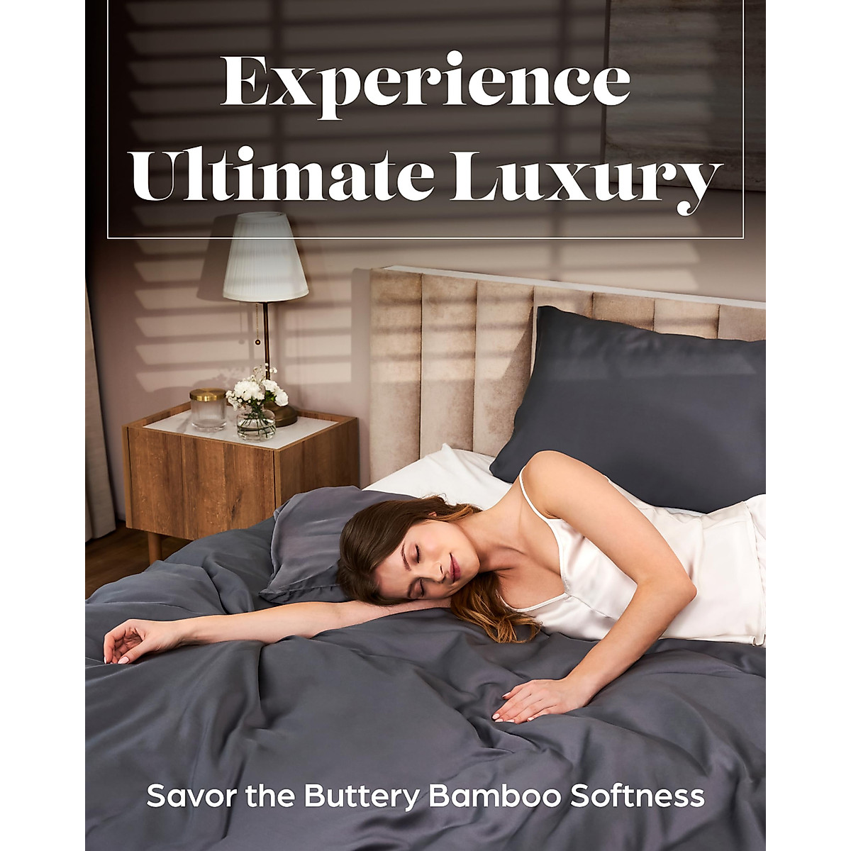 Lavish Comforts® Luxury Duvet Cover King Set | Premium 100% Viscose from Bamboo Duvet Cover King Set + 2 Pillow Cases | Winter Duvet Cover King | 104"x 86" w/ 8 Ties | King Charcoal | Luxe Gift Box