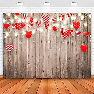 Maijoeyy 7x5ft Valentine's Day Backdrop for Photography Rustic Wood Red Love Heart Valentines Backdrop Romantic Love Theme Valentine Photoshoot Backdrop Photo Booth Props