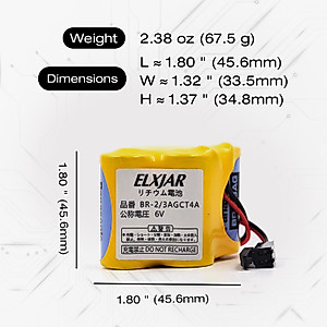 elxjar (5-Pack) BR-2/3AGCT4A 6V 4400mAh Lithium Battery Replacement for Panasonic FANUC A98L-0031-0025, CUSTOM-107, SHS749, ALIT0138, LIT0138, Ge Fanuc 18T Series CNC and PLC Controllers
