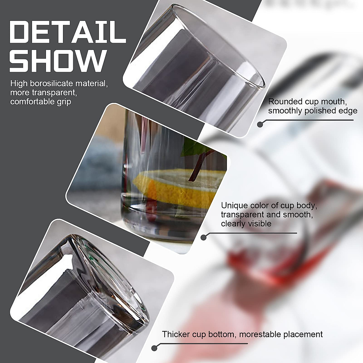 Sekonow Set of 4 Colored Whiskey Glasses, 8.8 Oz Old Fashioned Glass, Rocks Glasses Tumbler, Stemless Drinking Glassware for Men Women Bourbon Scotch Cocktail Tequila Liquor (Gray)