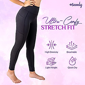 SEEMLY Thick High Waist Yoga Pants with Pockets, Tummy Control Workout Running Yoga Leggings for Women Black