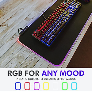 Tilted Nation RGB Gaming Mouse Pad Large - LED Extended Mousepad Desk Mat with 8 Adjustable Light Modes - Computer Mouse and Keyboard Pad - Non Slip Rubber Base, Easy to Clean Water Proof Surface