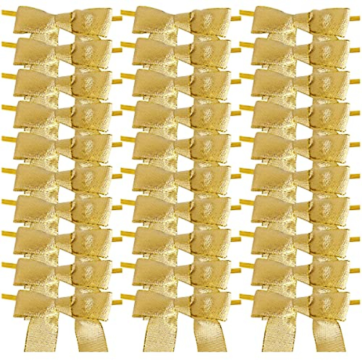 Micomon Metallic Gold Bows for Crafts Pretaied Christmas Bows with Twist Ties Hot Cut Tails for Gift Wrapping Packing Christmas Decoration (Gold,50pcs)