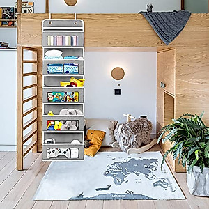 HolaDream Over The Door Organizer with 5 Large Pockets, Sturdy Foldable Hanging Organizer with Clear Window and 2 Metal Hooks, Behind Door Versatile Storage for Pantry Nursery Room Closet Bathroom