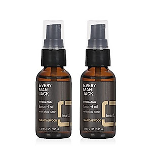 Every Man Jack Mens Beard Oil - Subtle Sandalwood Fragrance - Deeply Moisturizes and Softens Your Beard and Adds a Natural Shine - Naturally Derived with Shea Butter- 1.0-ounce Twin Pack