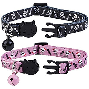 BoomBone Skull Cat Collar Breakaway with Bell,Pack of 2 Safe Halloween Puppy Collars