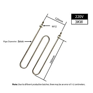 W-Shaped Q2 Rice Steamer Heating Element, M12 220V/3000W 304 Stainless Steel Electric Heating Tube for Rice Steamer Water Heater Insulation Box