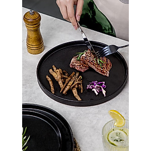 Nucookery Ceramic Dinner Plates Set of 6, 10 Inch Salad Plates, Round Dessert Plates, Large Dinnerware Plates for Kitchen, Microwave, Oven, Dishwasher Safe, Scratch Resistant - Matte Black