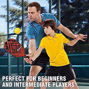 Pickleball Paddles Set,of 4, 7.5oz Fiberglass Honeycomb Core Pickleball Racket with Outdoor/Indoor Ball, Portable Shoulder Bag, Paddle Grip and Tape, Pickleball Gifts for Family, Kids and Beginner