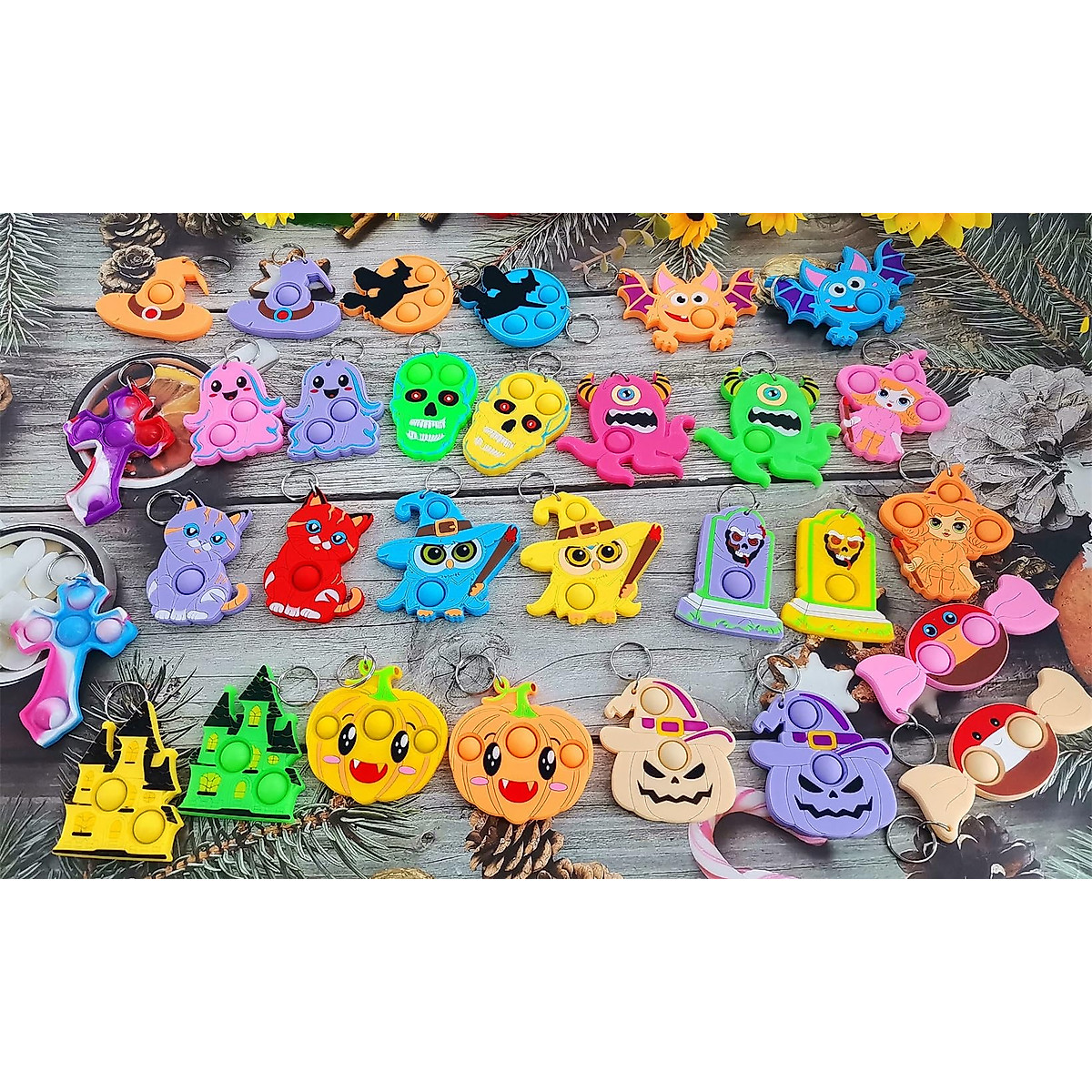 Roaqua Bulk 30 Packs Push Fidget Bubble Mini Pop Fidget for Teens and Kids,Small Birthday Halloween Party Favors Supplies and Classroom Student Prizes Gifts