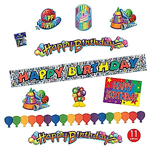 Beistle Colorful Decorations Supplies 11-Piece Rainbow Happy Birthday Party Kit, One Size, Multicolored