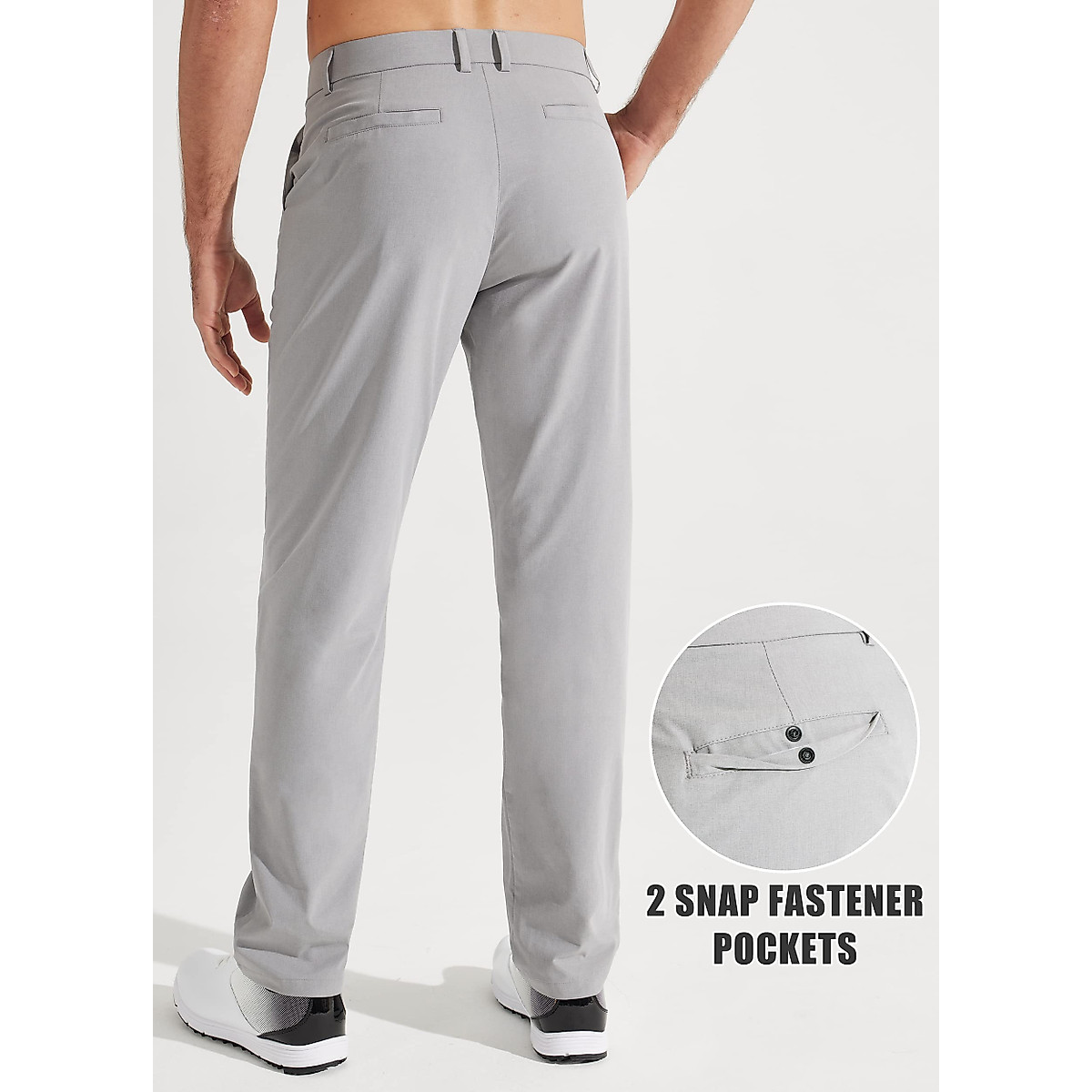 Libin Mens Golf Pants Stretch Work Dress Pants 30" Quick Dry Lightweight Business Casual Pants for Men Comfy Water Resistant, Light Grey, 40W x 30L