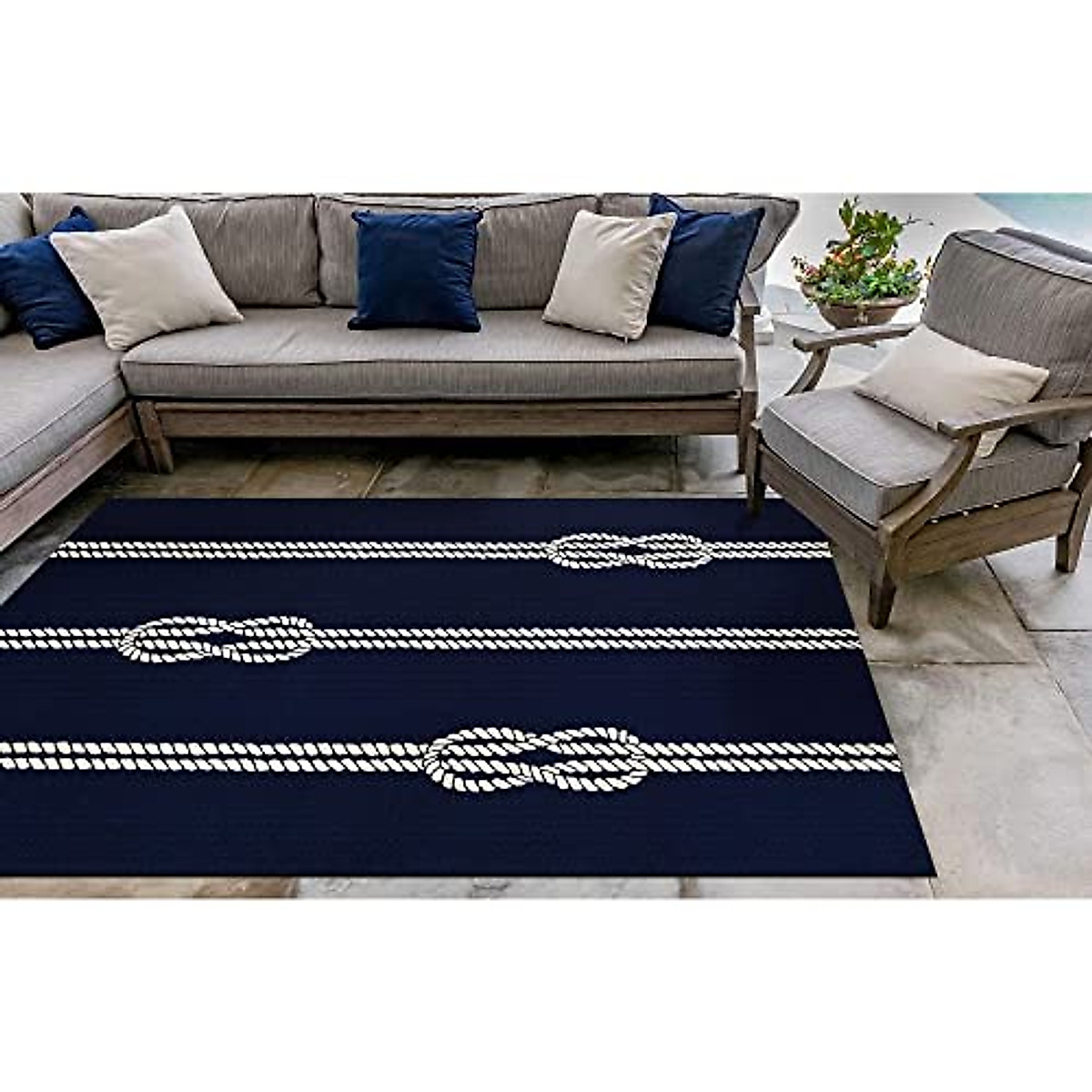 Liora Manne Capri Indoor Outdoor Rug - Nautical, Coastal Beach Theme, Tropical Décor, Comfortable & Durable, UV Stabilized, Stain Resistant Rug, Ropes Navy, 1'8" x 2' 6"