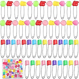 50 Pieces Diaper Pins Baby Safety Pins 2.4 inch with Locking Closure Stainless Steel Nappy Pins with Storage Box