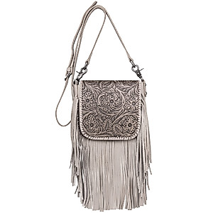 Montana West Women's Floral Tooled Leather Fringe Crossbody Handbag