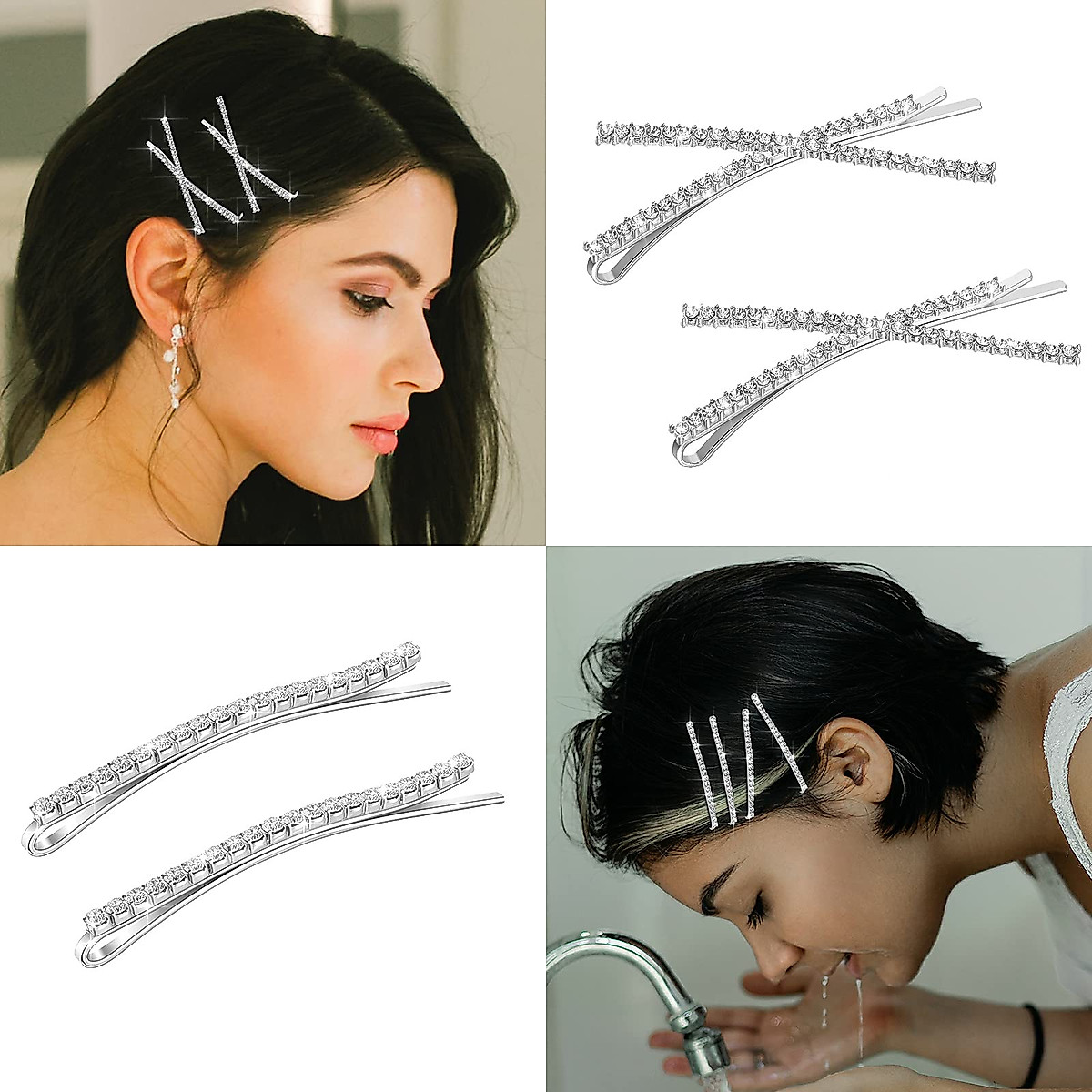 12 Pieces Rhinestone Bobby Pins Decorative Fancy Crystal Hair Clips Shiny Metal X Shaped Barrettes Bling Diamond Wedding Bridal Shower Hair Accessories for Women Ladies Girls (Silver)