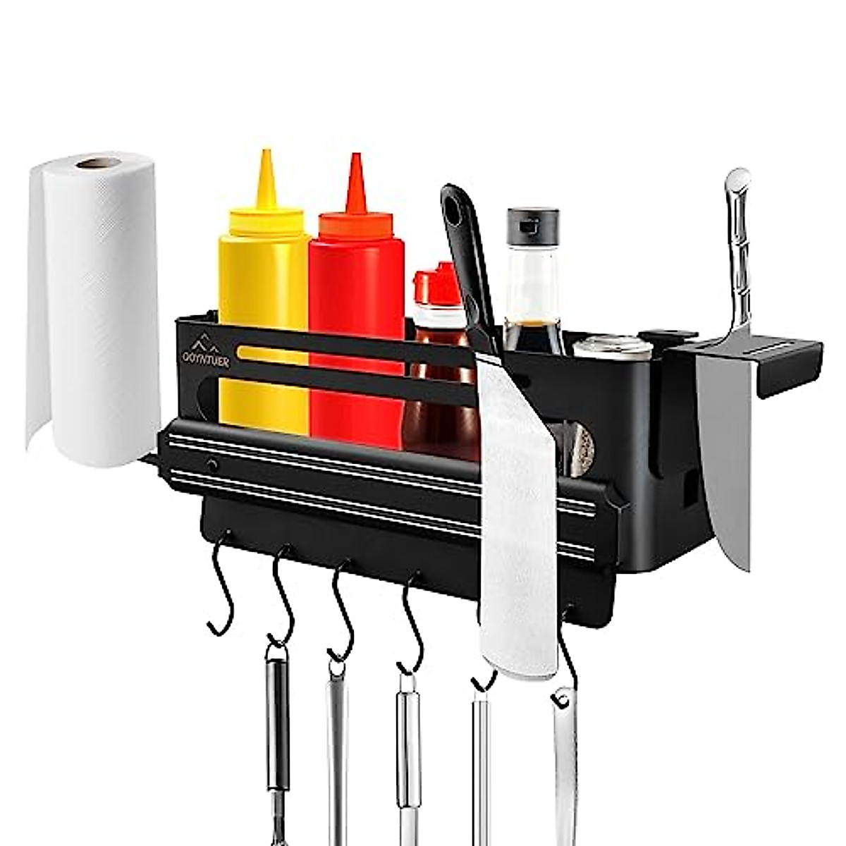Qoyntuer Griddle Caddy for 28"/36" Blackstone Griddles/Prep Cart Accessories, Grill Caddy Space Saving BBQ Accessories Storage Box with Magnetic Tool Holder/Paper Tower/Knife Shelf/6 S-Hooks