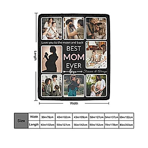 SHIYEL Gifts for Mom Customized Blanket with Photo, Make a Personalized Mother's Day Blankets with Picture Custom Memories Souvenir Sublimation Throw Blanket for Best Mom Ever, 8 Collage Made in USA