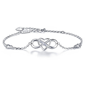 Billie Bijoux Women 925 Sterling Silver Infinity Bracelet Forever Love” Infinity Heart White Gold Plated Diamond Adjustable Bracelet Best Gifts
