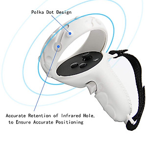 VRbrother Controller Grip Cover for Oculus Quest 2,Polka Dot Design Protect the Controllers from being Dropped and Bumped,Anti-Throw Hand Strap Adjustable Wrist Knuckle Strapstrap,VR Accessories,White